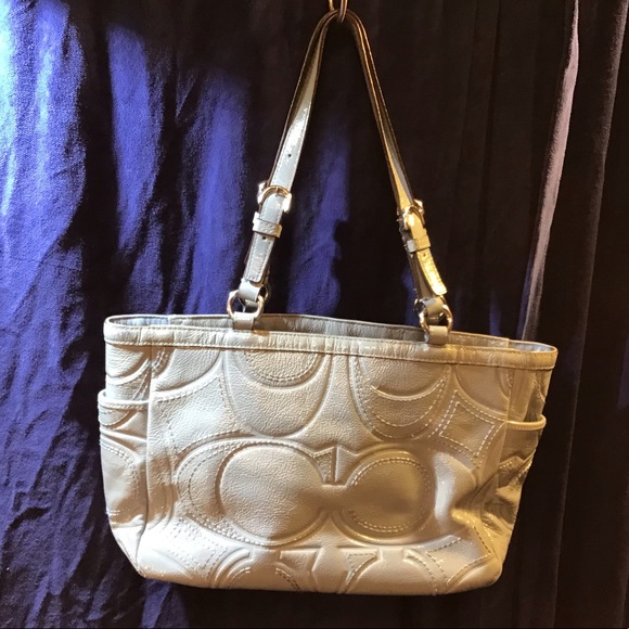 Coach | Bags | Coach Light Blue Patent Leather Logo Shoulder Bag | Poshmark